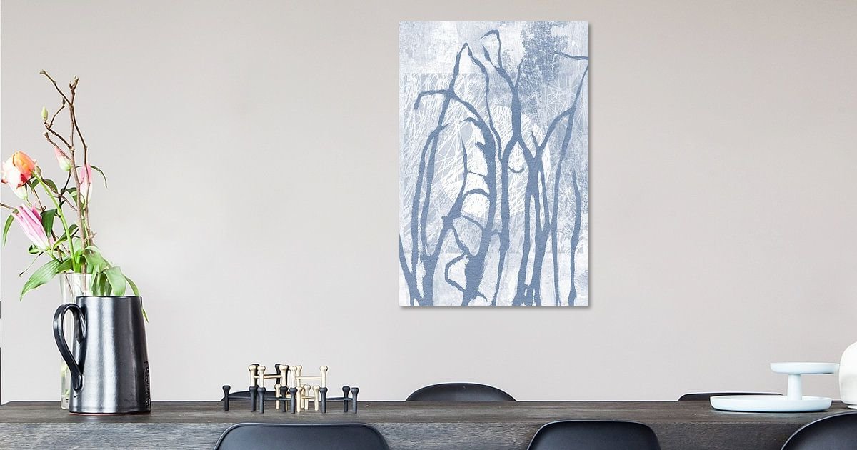 Ikigai. Blauw gras en maan. Abstracte minimalistische Zen kunst. Japandi stijl III van Dina ...